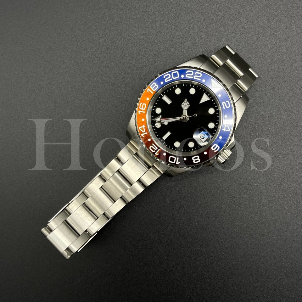 Custom Made GMT Style Watch Automatic Movement Black Dial Blue/Red ...