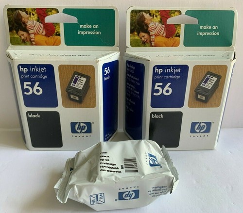 Lot of 3 HP 56 Black Ink Cartridges C6656AN Genuine HP56 Sealed New Exp ...