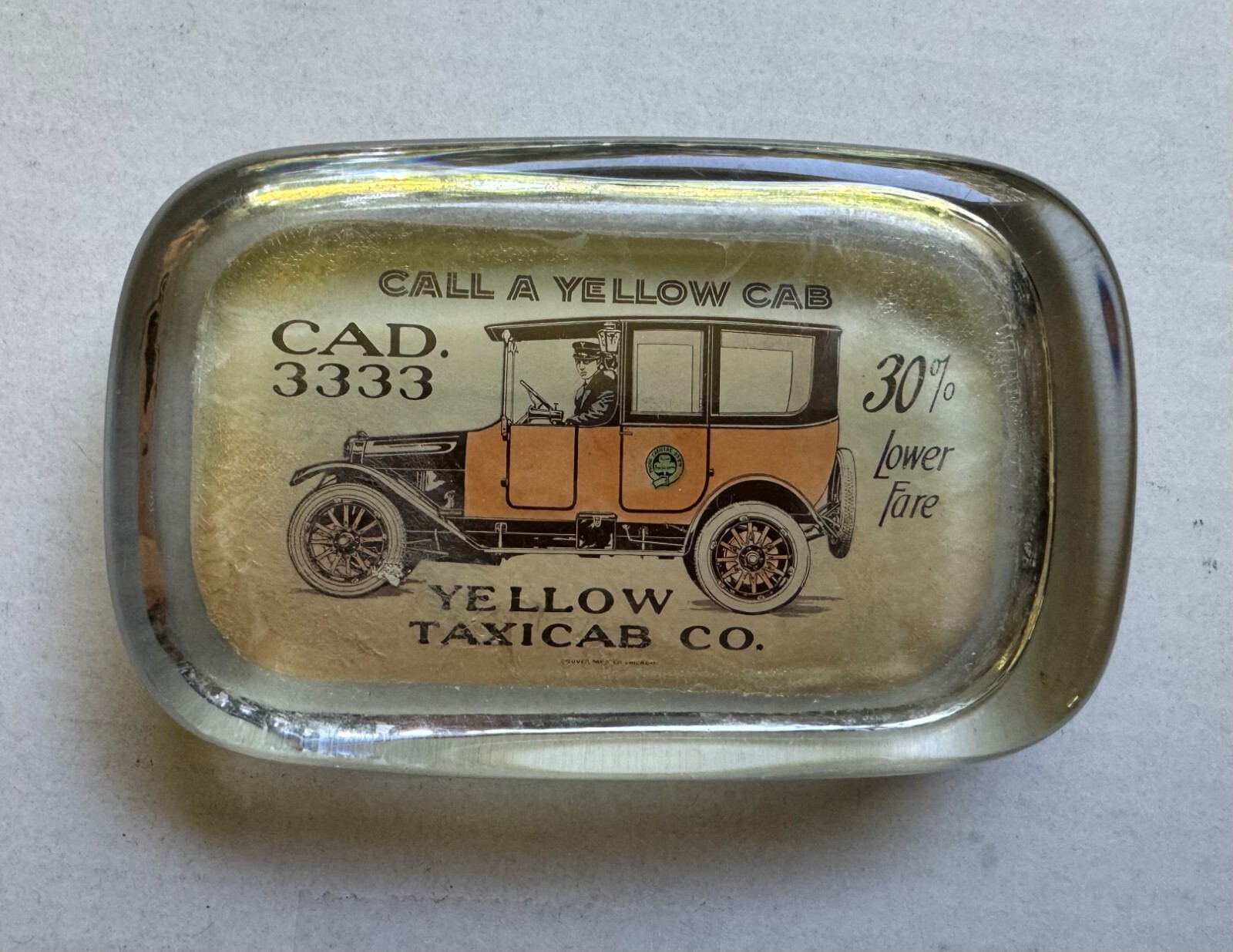 1920's Yellow Cab Co. Glass Paperweight -Cad 3333-Color graphic | eBay