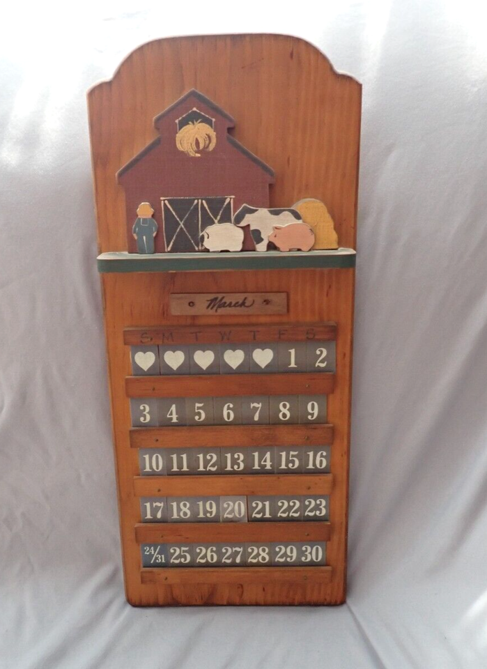 Vintage Solid Wood Farm Country Perpetual Wall Calendar - Cow, Pig ...