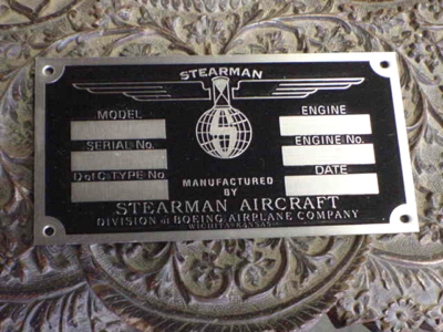 Stearman Aircraft Data Plate Acid Etched Stainless Steel WW2 | eBay