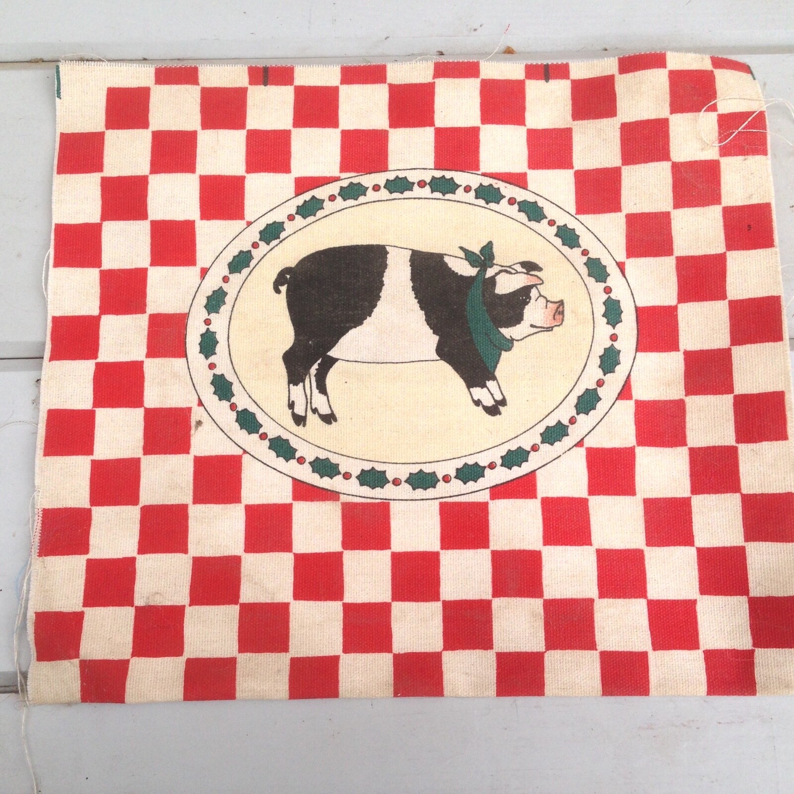 9.75" x 11" Fabric Holiday Panel Black/White Pig Holly Red/White ...