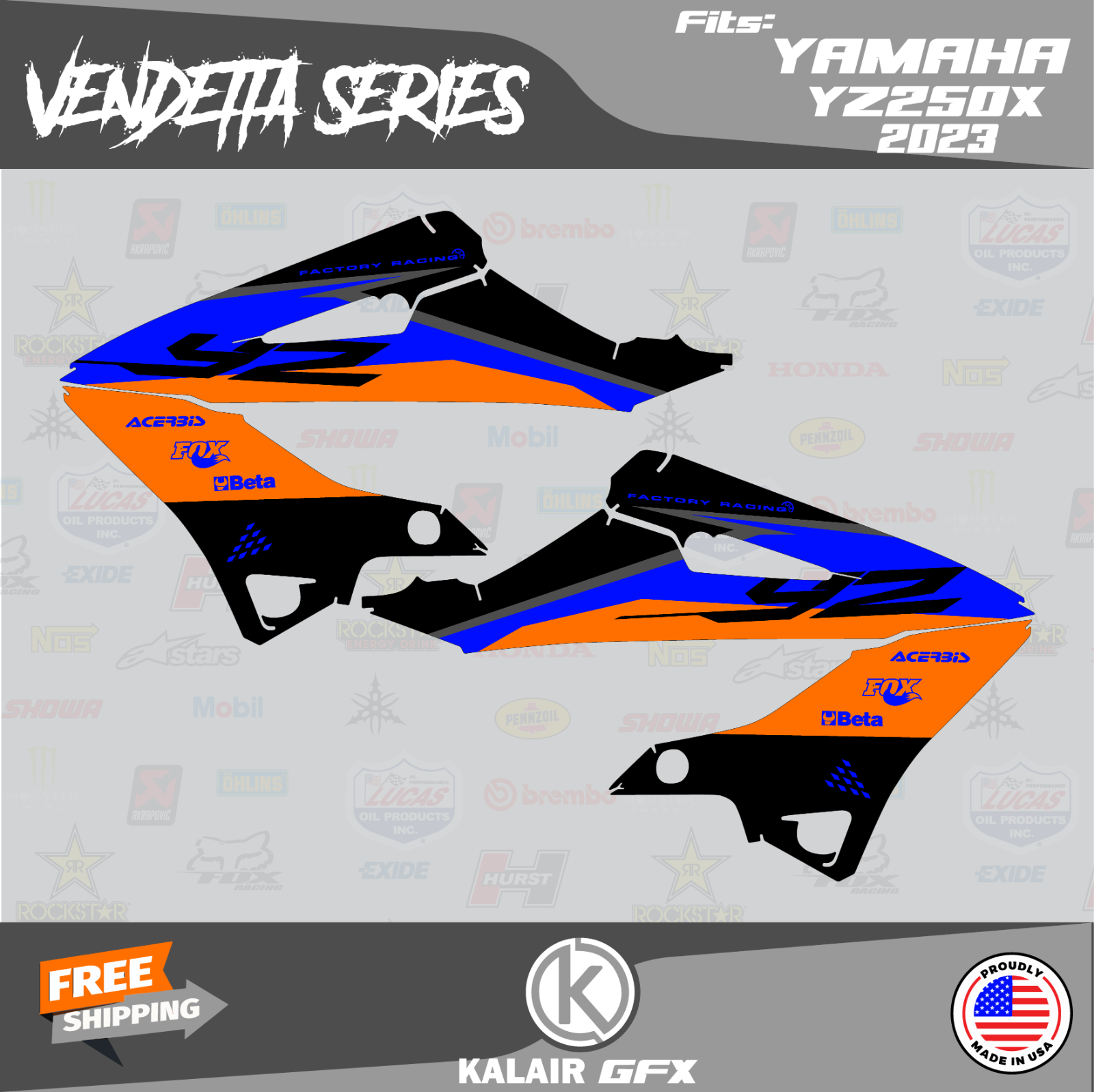 Graphics Decal Kit for YAMAHA 2-stroke YZ250X (2023) Vendetta Series ...