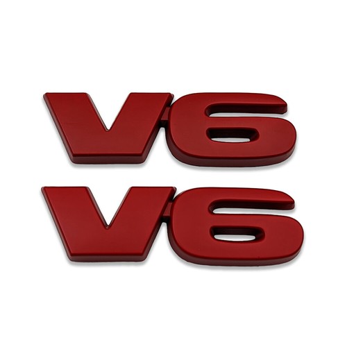 2x Red Metal V6 Logo Emblem 3D V-6 Engine Bagde Car Fender Sticker ...