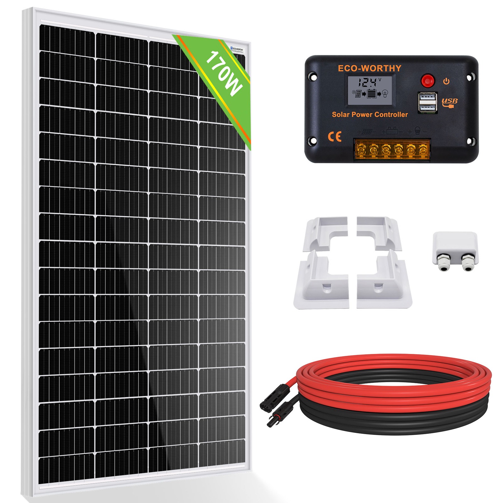 120W 200W 300W 12V Solar Panel Kit with Mounting Brackets Caravan RV ...