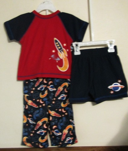 WONDERKIDS BOYS 12 MO PAJAMA 3PC RED TOP/BLUE SHORTS/SPACE SHIP THEME ...