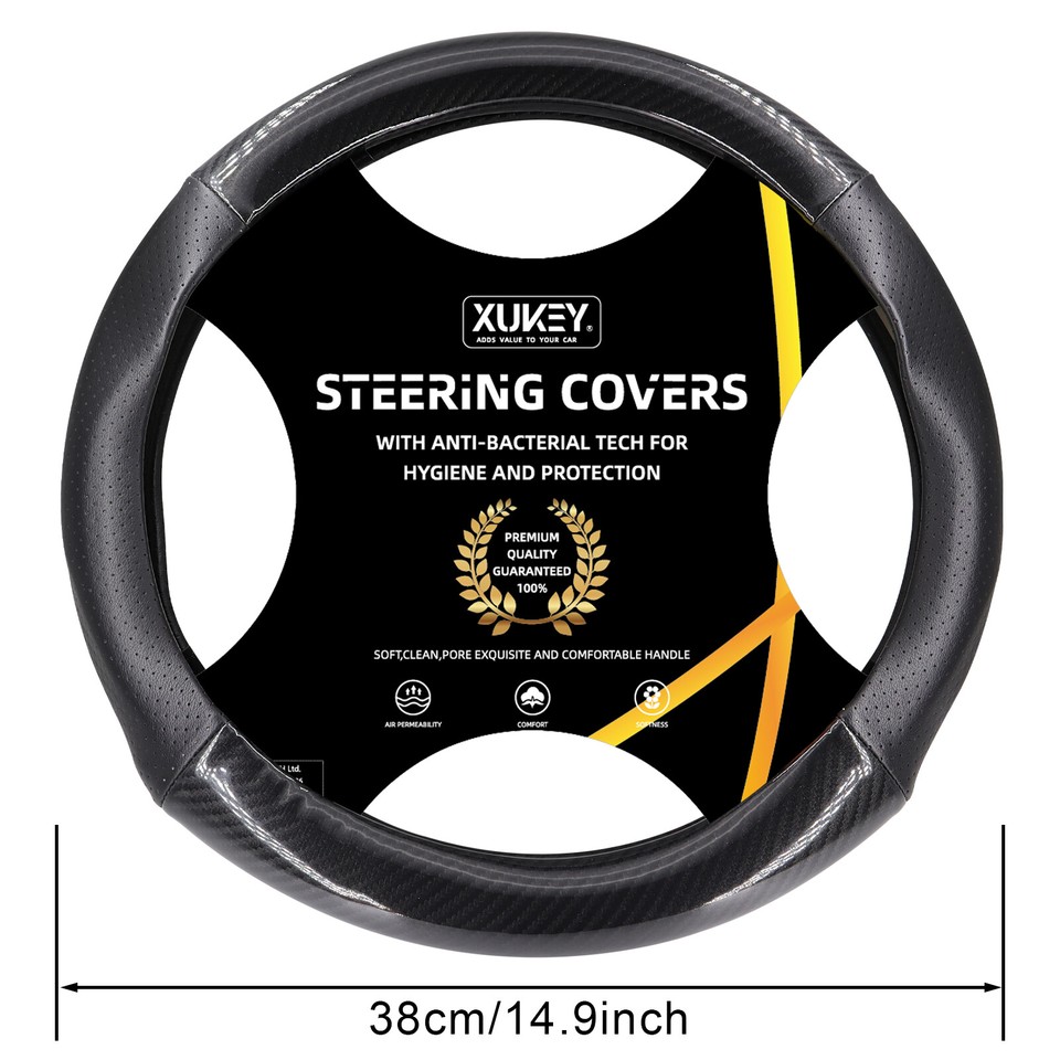 EXTREME SPORT Universal Car Steering Wheel Cover Carbon Fiber Leather ...