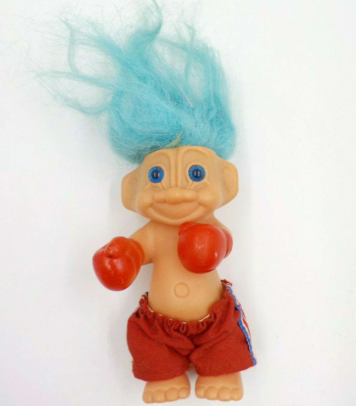 Boxer Troll Figure Blue Hair Red Boxing Gloves Trunks Rare VTG 4" Doll ...