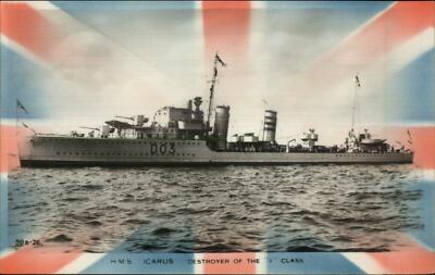 British Navy Battleship Flag Union Jack Real Photo Postcard HMS Icarus ...