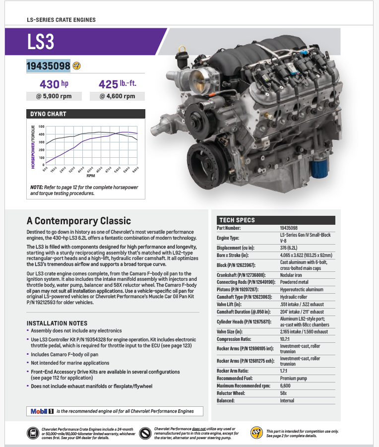 GM Performance Parts 19435098 430HP Crate Engine For GM LS3 6.2L | eBay