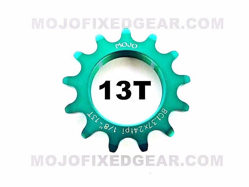 MOJO 13T FIXED GEAR COG - GREEN ANODIZED Cro-Mo TRACK 13 TOOTH 1/8 INCH ...