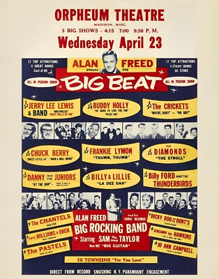 Jerry Lee Lewis, Alan Freed Big Beat 13" x 19" Re-Print Music Concert ...