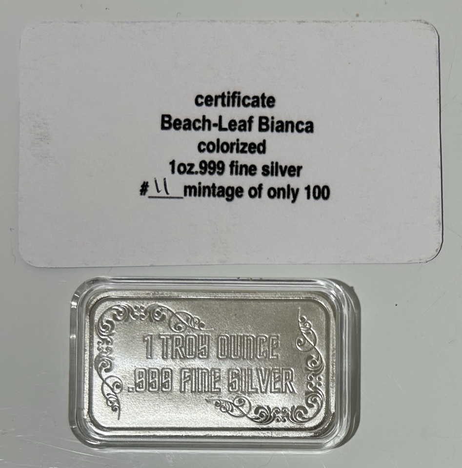 SEXY! & HOT "Bianca" - 1 Oz .999 Fine Silver Colorized Art Bar COA #11/ ...