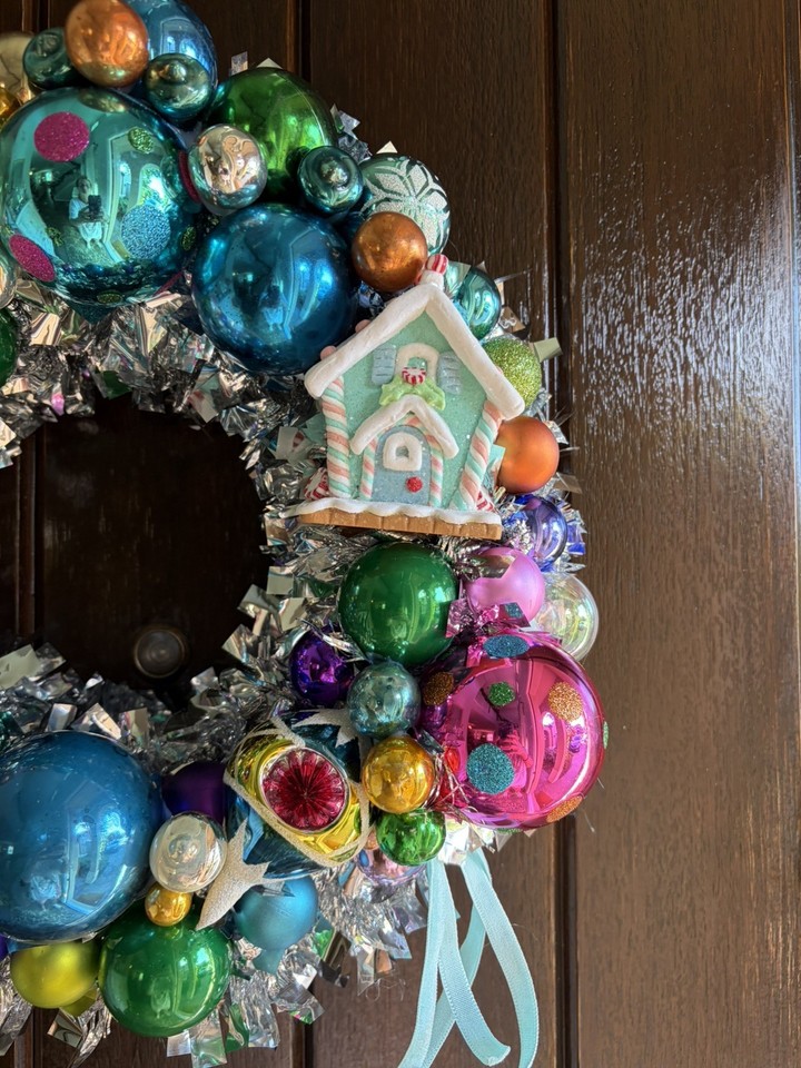 12” Kitschy Retro Inspired Vintage Holiday Ornament Wreath | eBay