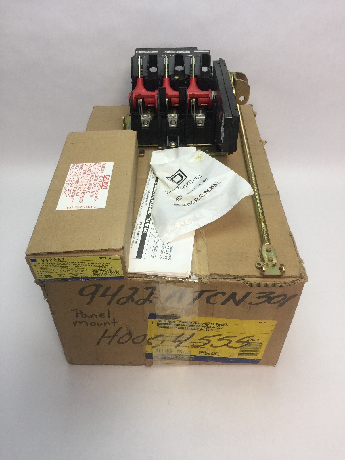 SQUARE D 9422TCN30 30A NON-FUSIBLE DISCONNECT SWITCH 600V AC/DC 9422A1 ...