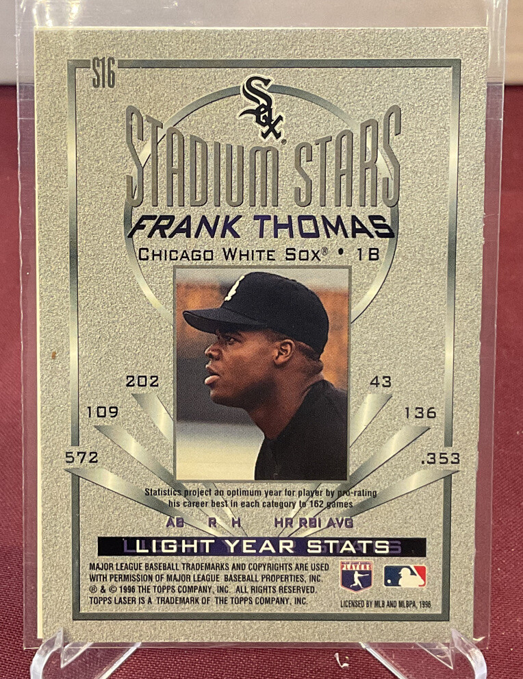 1996 Topps Laser Frank Thomas S16 Stadium Stars Booklet Insert White ...