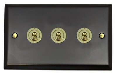 G&H SFB383-PB Spectrum Plate Matt Black 3 Gang 1 or 2 Way Toggle Light ...