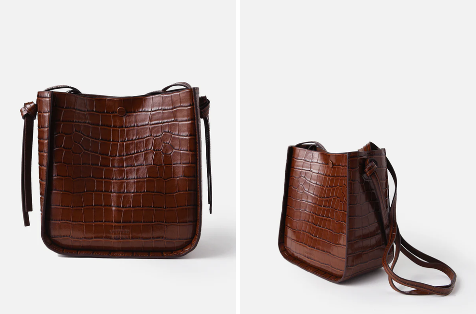 LOEFFLER RANDALL Mackenzie Shoulder Bag in Brown Croc Embossed Leather ...