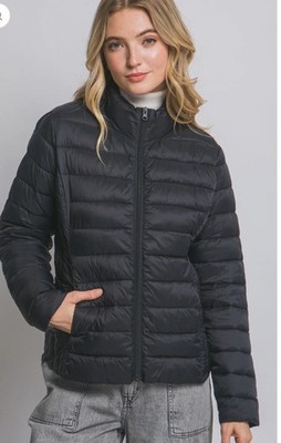 Love Tree Ultra Light Packable Puffer Jacket Black Zip Up Women’s M ...
