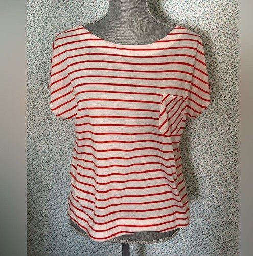 Hinge Women's Nautical Red Cream Striped Capped Sleeve Top M NWOT | eBay