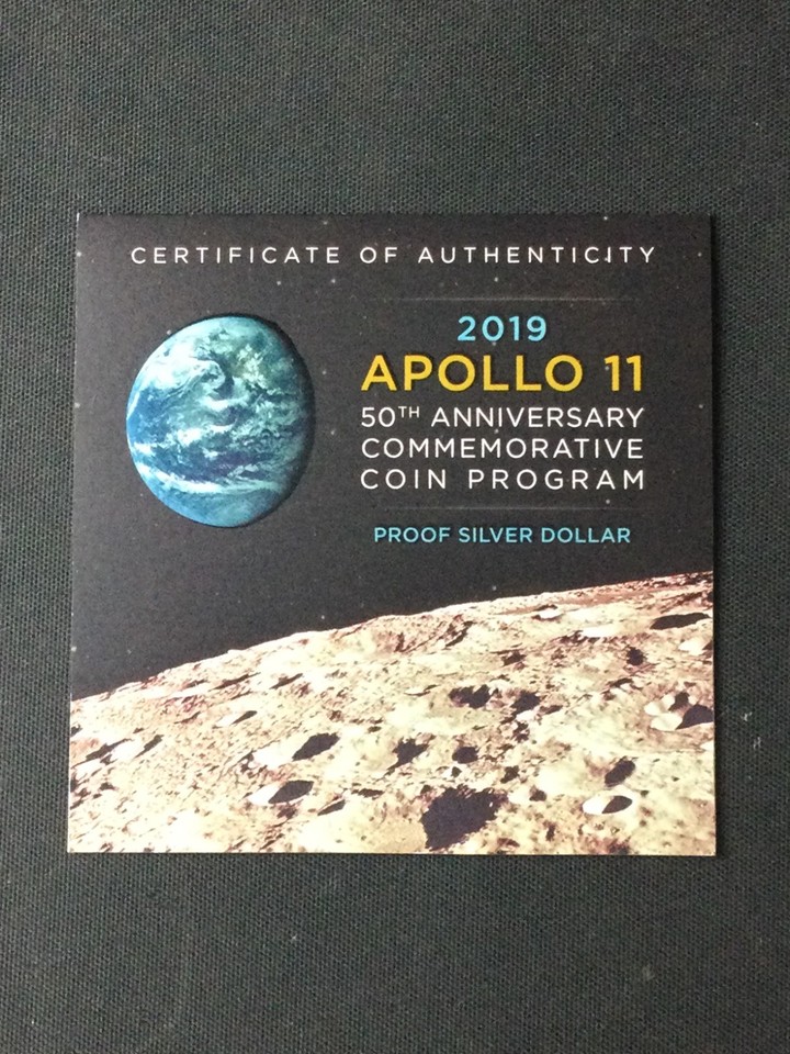 2019 Apollo 11 50th Anniversary Proof Silver Dollar Com. Box & COA .999 ...