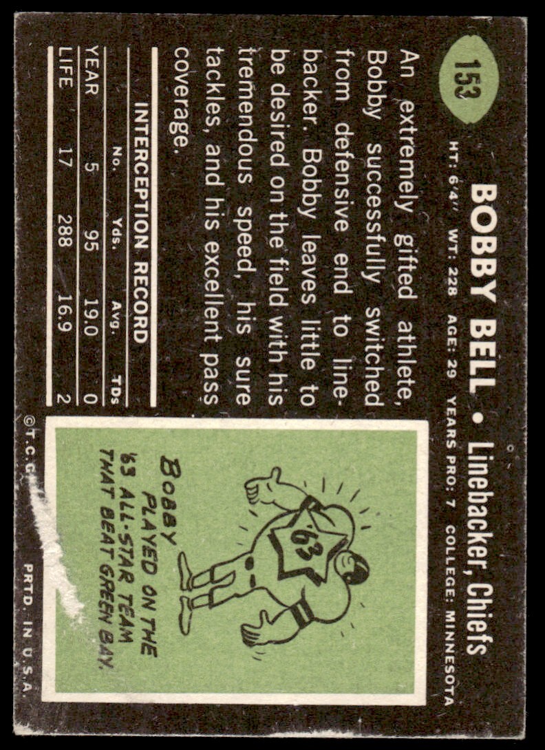 1969 Topps Bobby Bell Kansas City Chiefs #153 | eBay