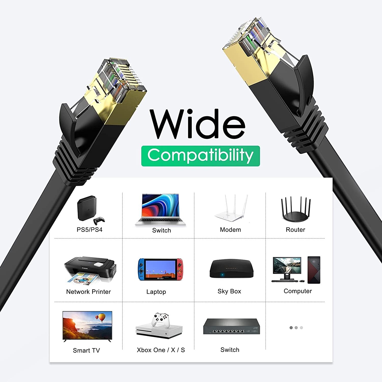 Cat 7 Ethernet Cable 50 ft, High Speed Long Flat LAN Cable RJ45 ...
