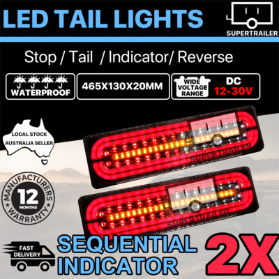 2X Jumbo Sequential Indicator LED Tail Lights Trailer Ute Caravan Truck ...