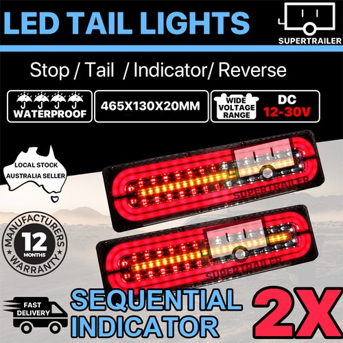 2X Jumbo Sequential Indicator LED Tail Lights Trailer Ute Caravan Truck ...
