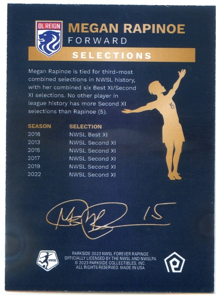 2023 Parkside NWSL Forever Rapinoe MEGAN RAPINOE "FOREVER REIGN" | eBay