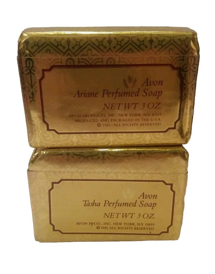 2 Vintage 80s Avon Perfumed Bar Soaps Tasha & Ariane Gold Wrap 3 oz ...