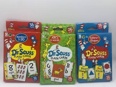 Dr Seuss Set Of 3 Educational Kids Flash Cards Numbers, Colors & Shapes ...