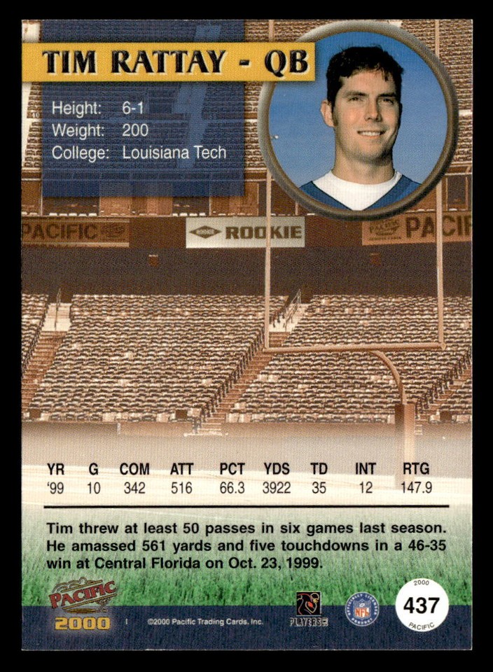 Tim Rattay 2000 Pacific Card #437 Louisiana Tech Bulldogs | eBay