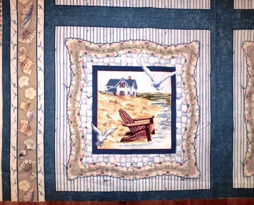 NAUTICAL FABRIC PANEL BY THE SEA FABRIC 4 pillow panel quilt top ...