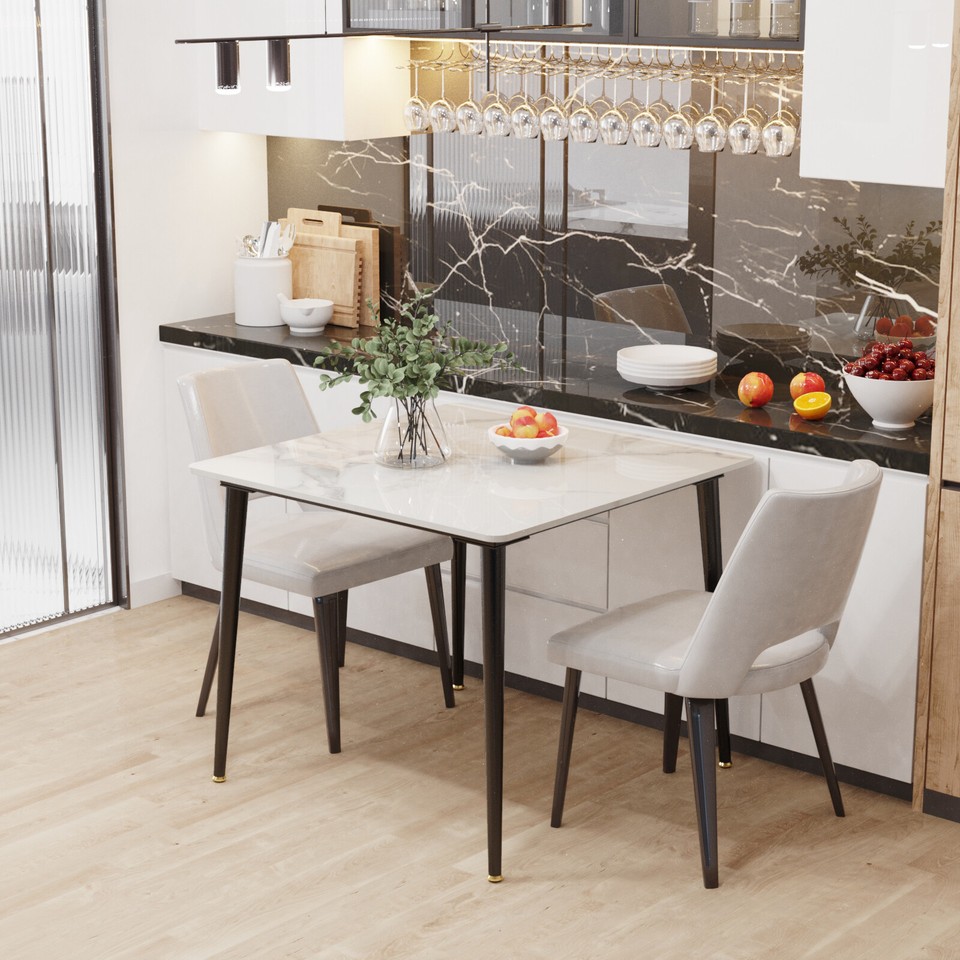Deluxe Square Table Kitchen Eating Table Anti Scratch Glossy Marble Top ...