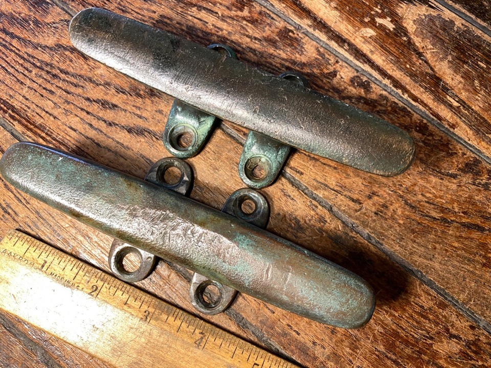 PAIR OF VINTAGE CAST SOLID BRONZE, 6" CLEATS NICE AGE/PATINA | eBay