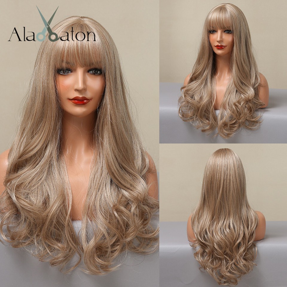 Long Wavy Wigs for Women American Synthetic Hair Light Blonde Wigs with ...
