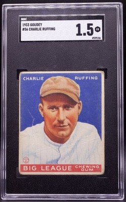 1933 Goudey Charlie “Red” Ruffing #56 SGC 1.5 Fair HOF Yankees Baseball ...