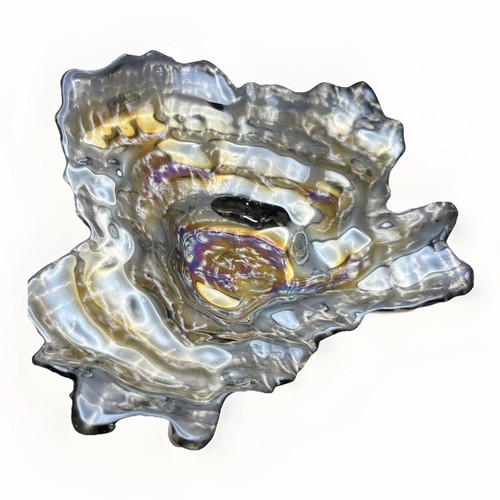 Arda Glassware Blue Oyster Clam Shell Art Glass Bowl Handmade in Turkey ...