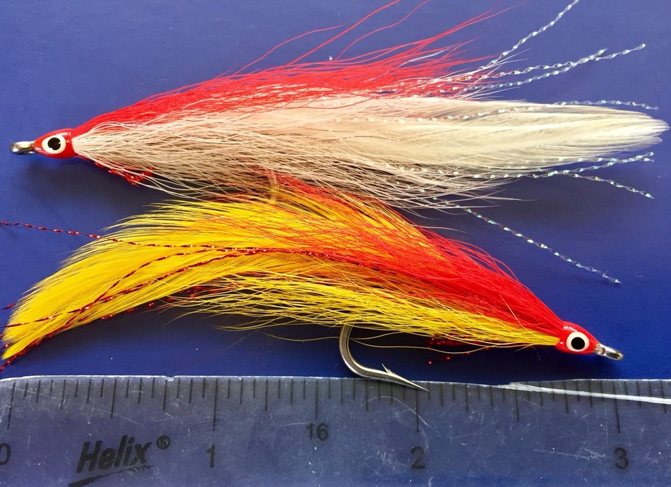 5 LEFTY'S DECEIVER FLIES. RED / WHITE / YELLOW. SALTWATER. #2. FLY ...