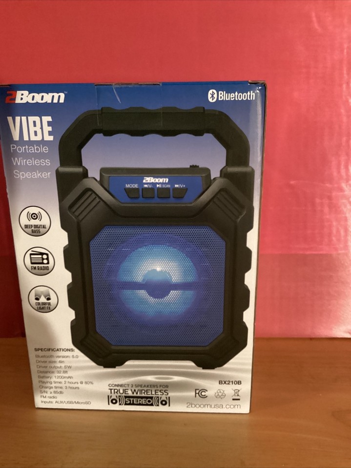 2BOOM Portable Bluetooth Boombox Speaker w/ LED Lights, Aux , FM Radio, USB BLUE | eBay