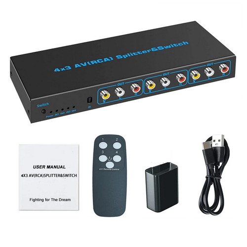 4 Way RCA AV Switch Splitter Box Video L/R Stereo Audio AV Selector ...