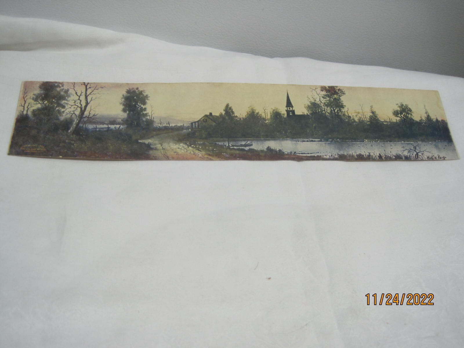 Antique 1902 Lithograph long picture of Pond Trees signed H. LeRoy | eBay