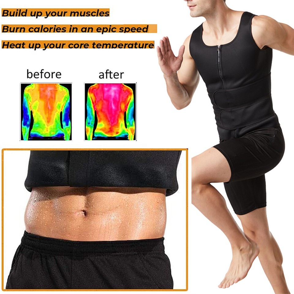 Men Neoprene Sauna Sweat Vest Body Shaper Waist Trainer Fat Burner Top ...