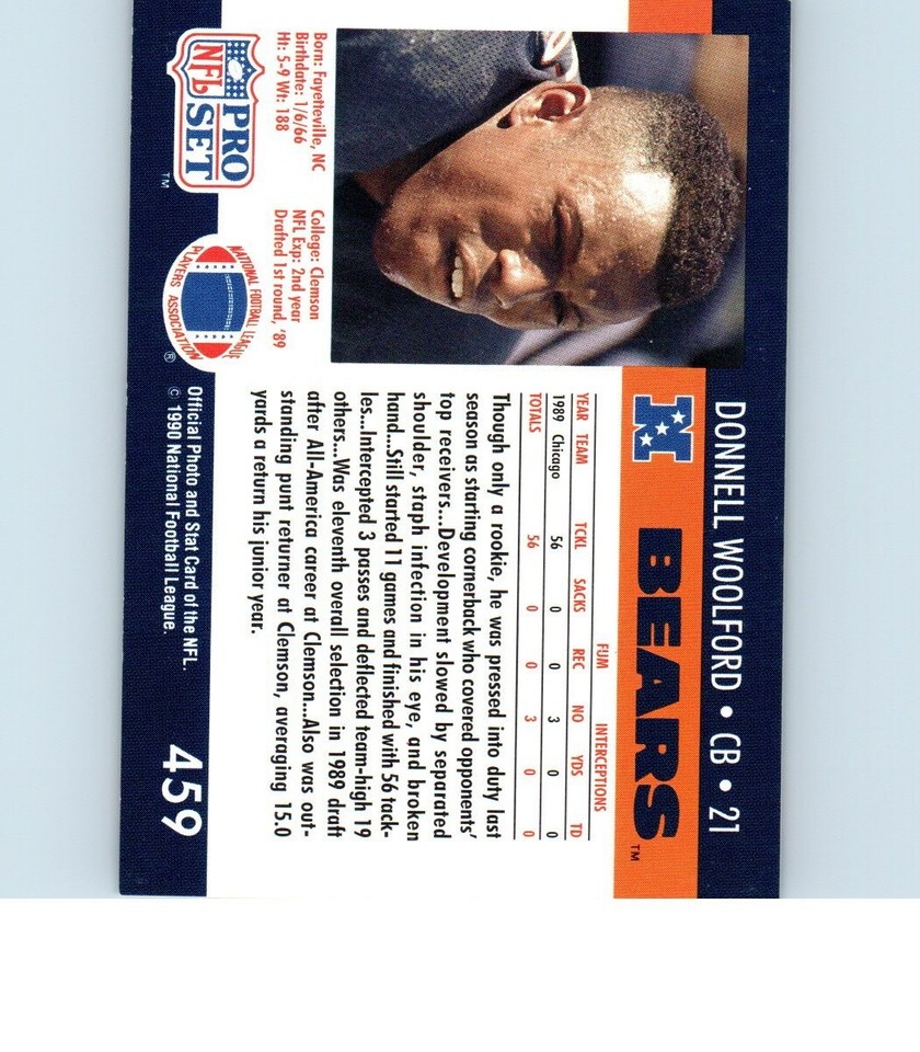 Donnell Woolford 459 Bears 1990 Pro Set NFL Football Trading Card | eBay