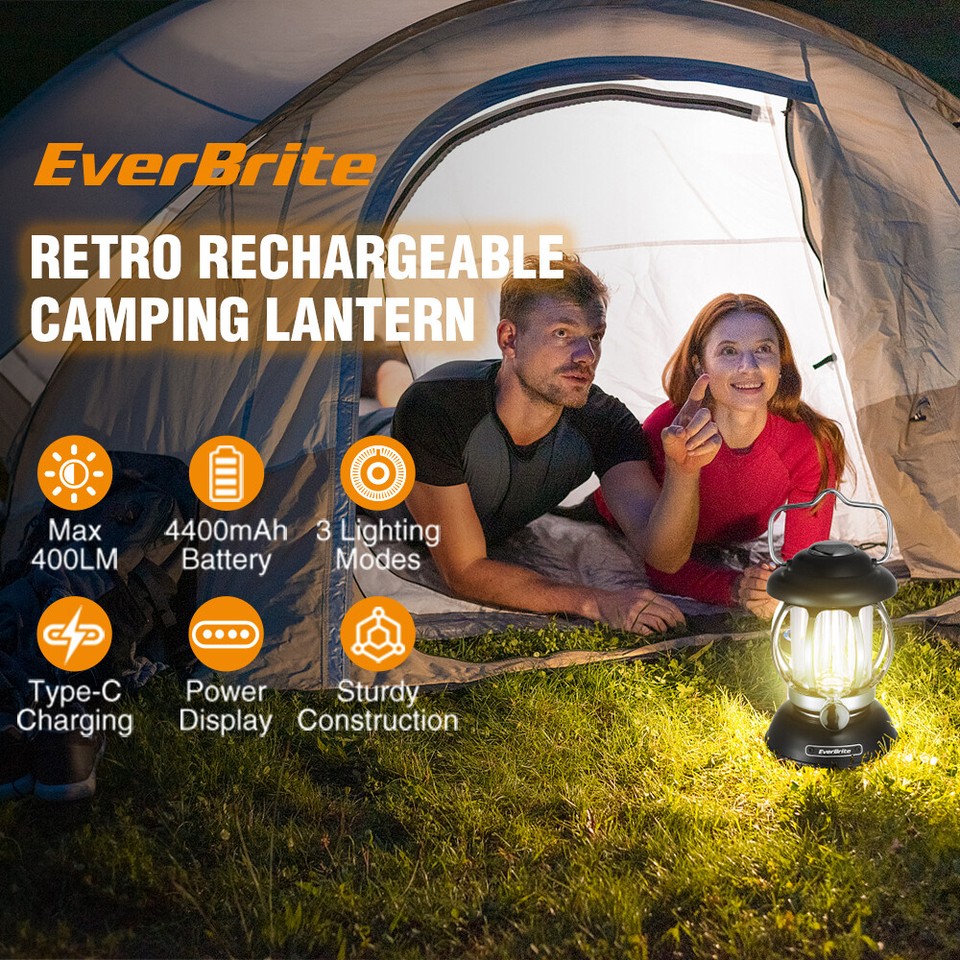 EverBrite Camping Lantern 3 Mode Rechargeable 4400mAh Vintage Camping ...