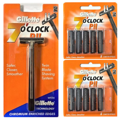 Gillette 7 Oclock PII Trac II Razor + 10 Gillette 7 Oclock Trac II ...
