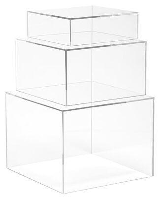 Set of 3 Clear Acrylic Cube Display Nesting Risers with Hollow Bottoms ...