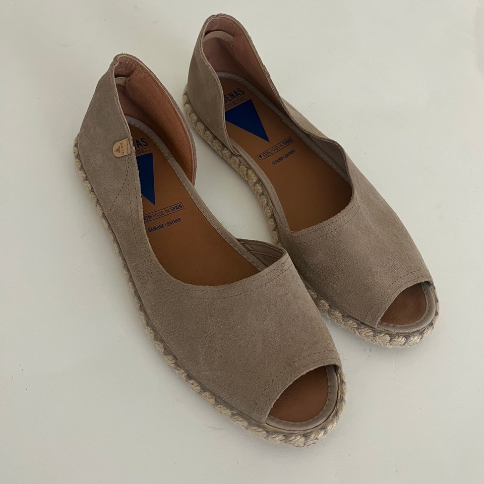 Verbena 'Cruz' Taupe Suede Espadrilles Women's 40 / US 8 Open Toe Slip ...