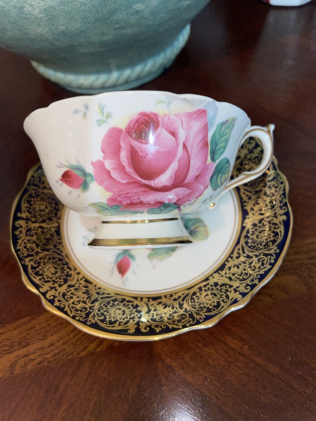 PARAGON DOUBLE WARRANT CABBAGE 4 ROSES COBALT BLUE/GOLD TEA CUP ...